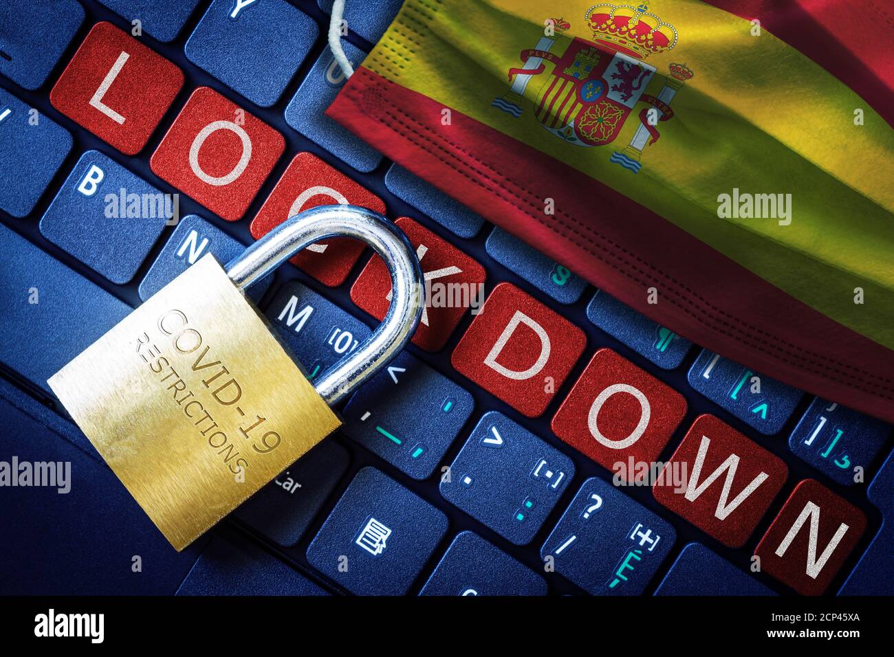 Spain COVID-19 coronavirus lockdown restrictions concept illustrated by ...