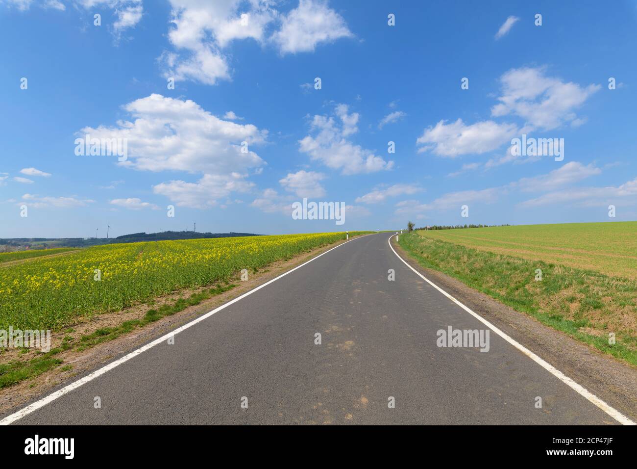 Country road, field, sky, spring, Vogelsberg, Hesse, Germany Stock ...