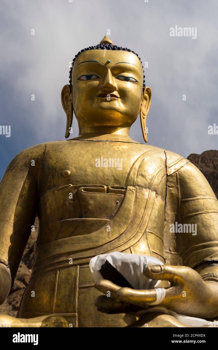 Hemis Gompa monastery, Buddha statue above the monastery Stock Photo ...