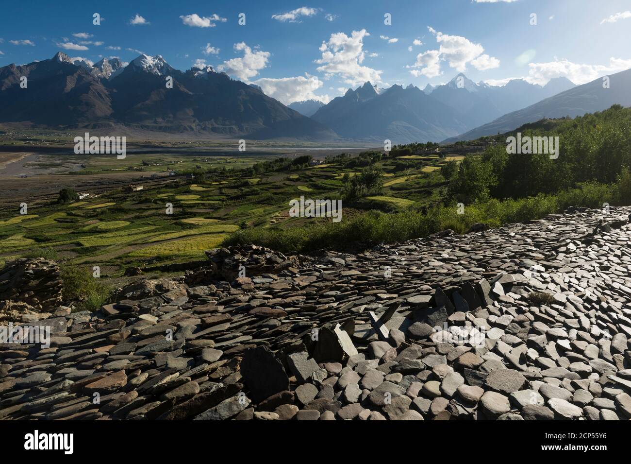 Landscape with Mani stones at the Karsha Gompa monastery Stock Photo ...