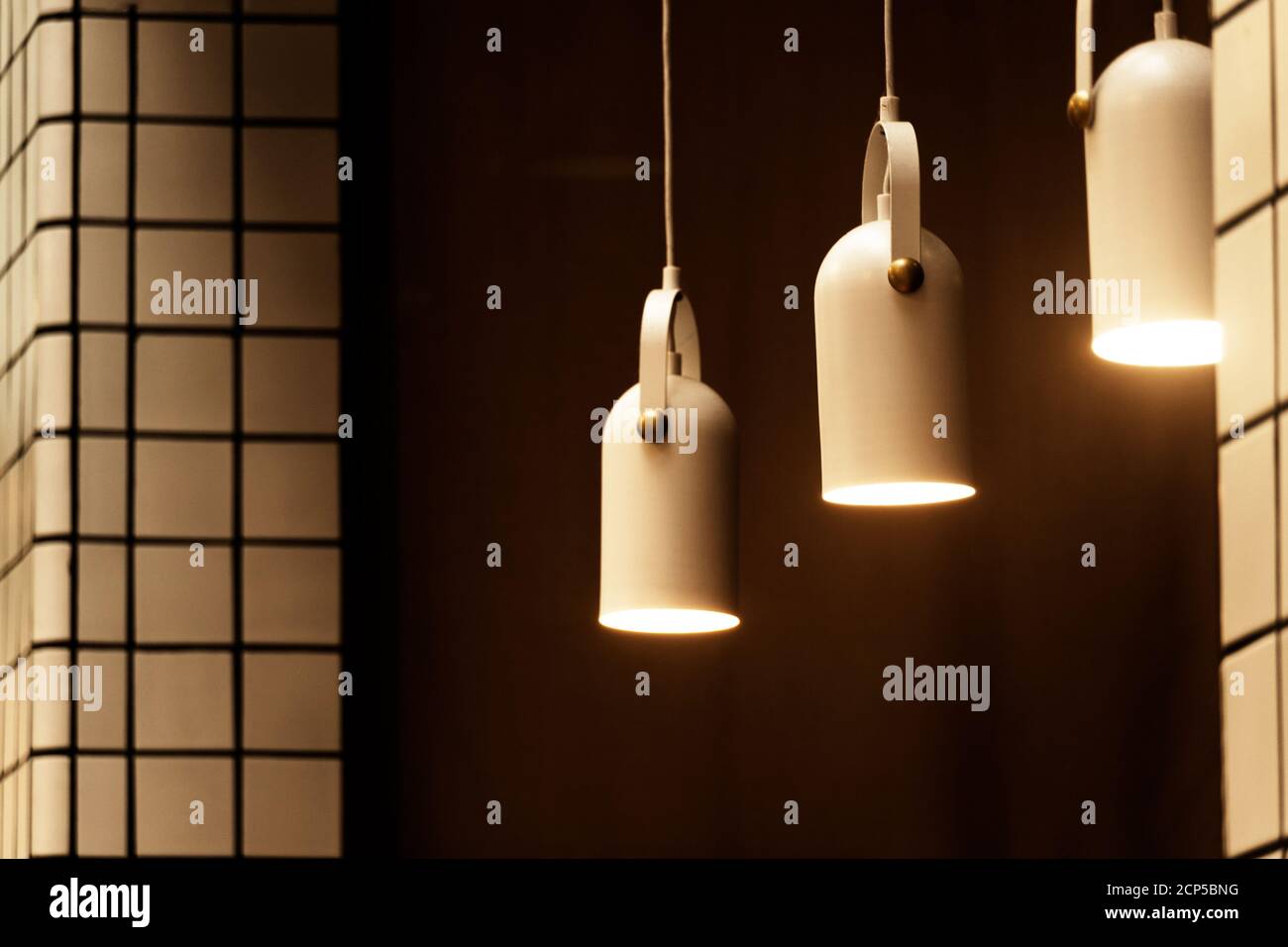 white hanging lamp light hanging in interior house retro contemporary ...