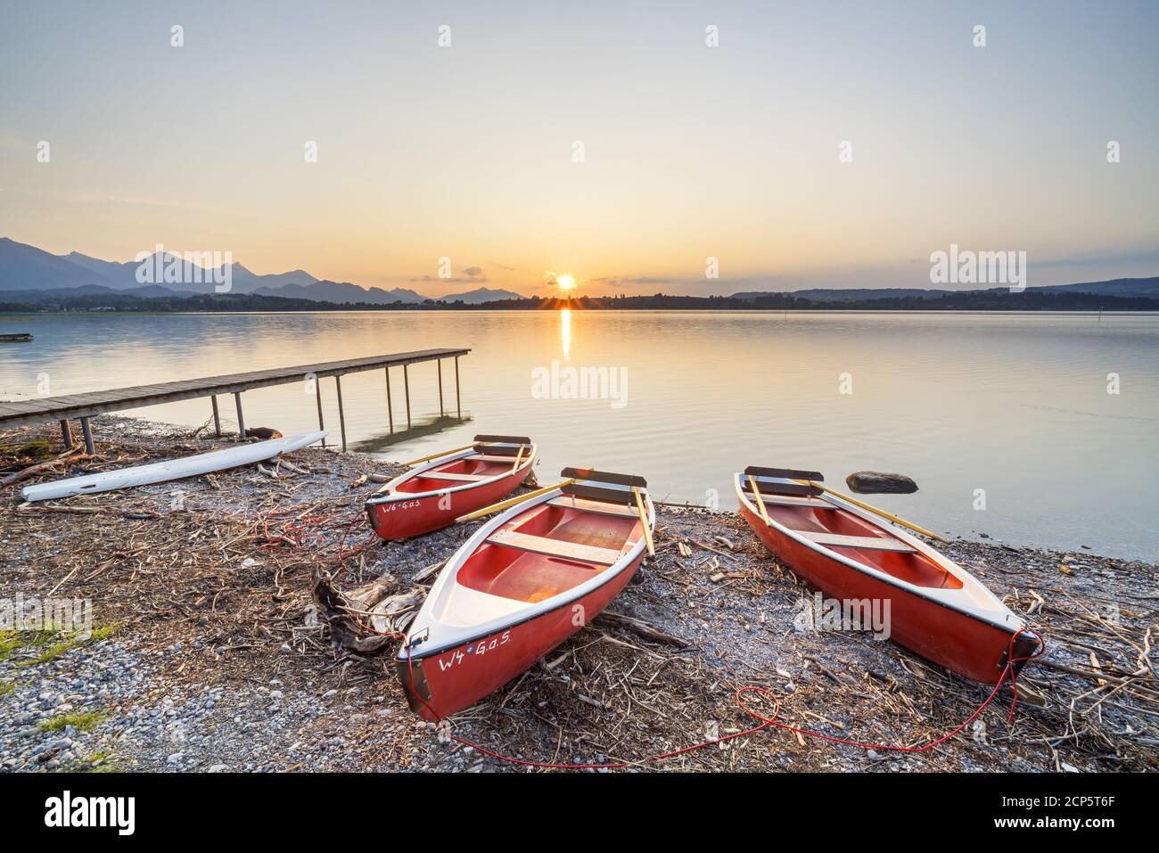 Boats on Forggensee, Schwangau, near Füssen, Ostallgäu, Allgäu, Swabia ...