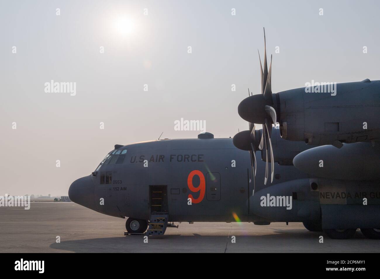 A U.S. Air Force C-130H Hercules equipped with a USDA Forest Service ...