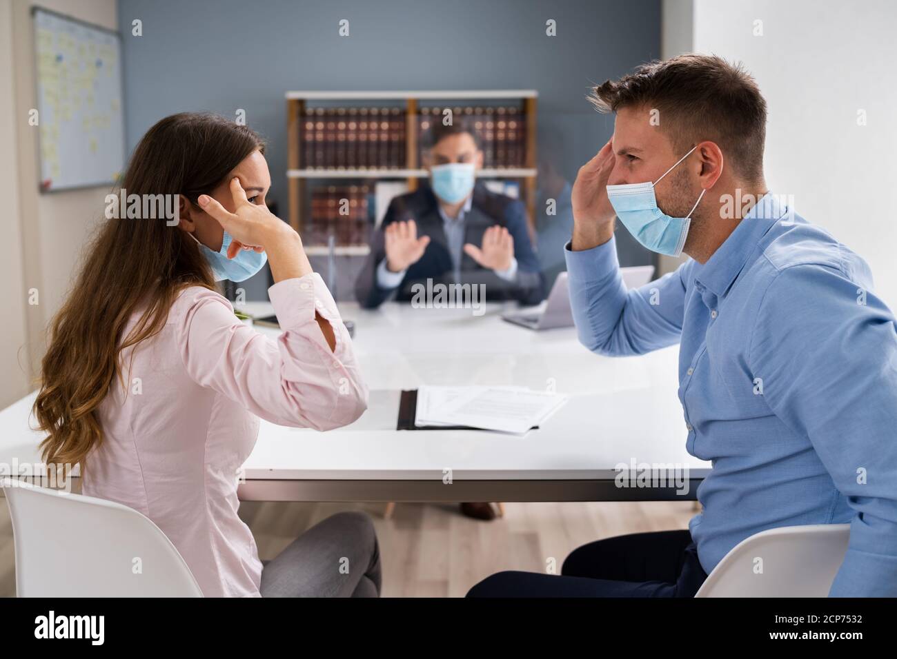 Angry Family Dispute With Lawyer In Court Wearing Face Masks Stock ...