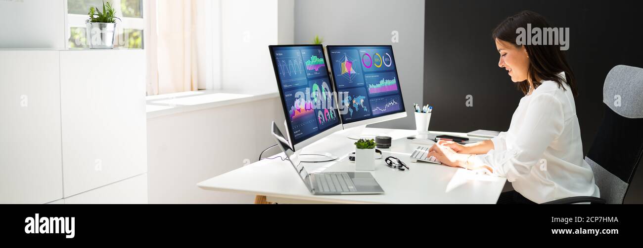 Analyst Women Looking At KPI Data On Computer Screen Stock Photo - Alamy