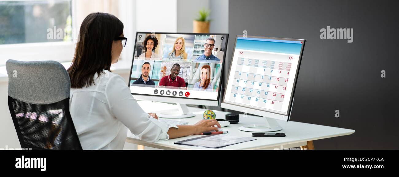 Online Video Interview. Business Conferencing Webinar Banner Stock ...