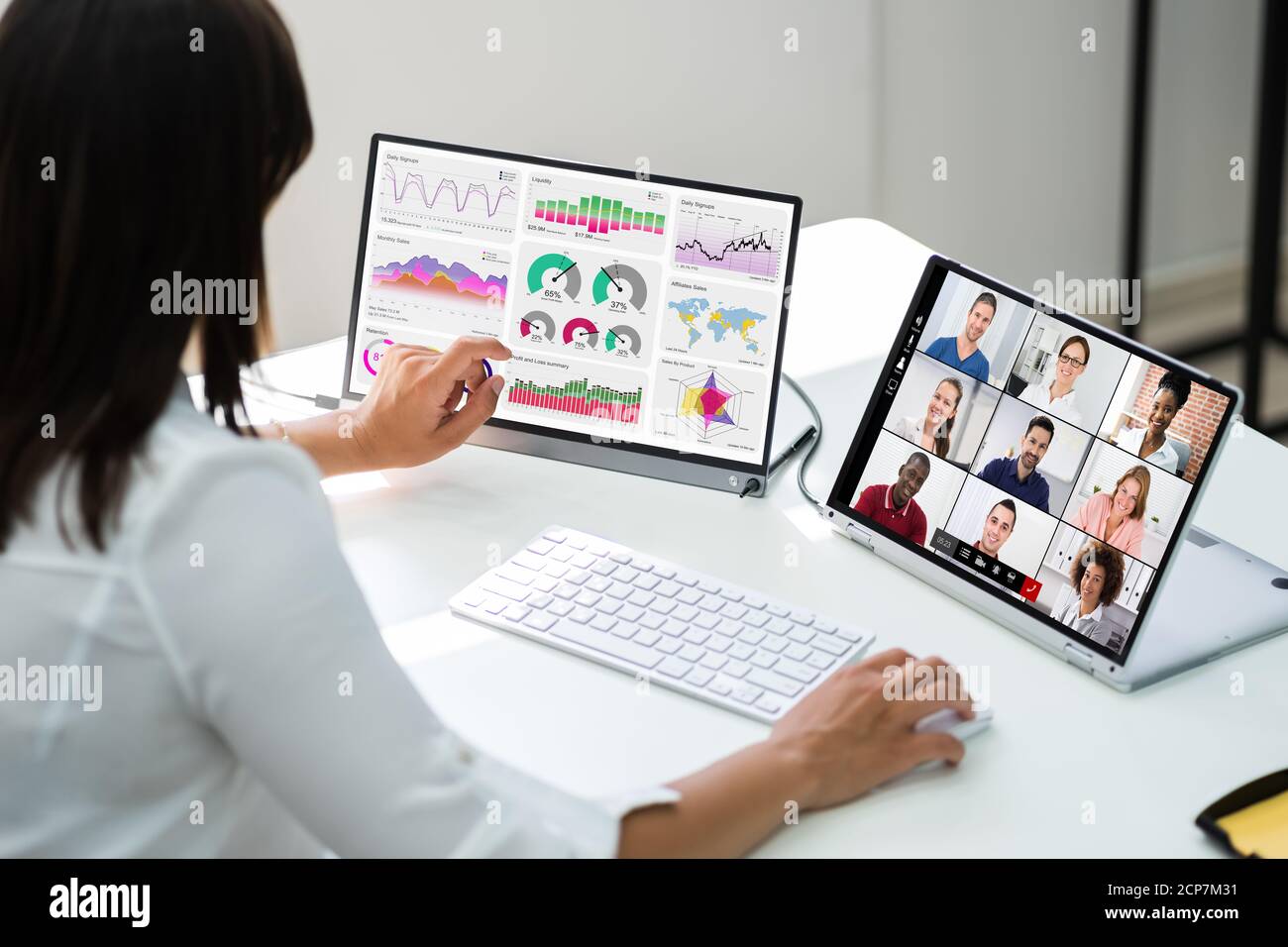 Watching Video Conference Business Webinar On Computer Stock Photo - Alamy