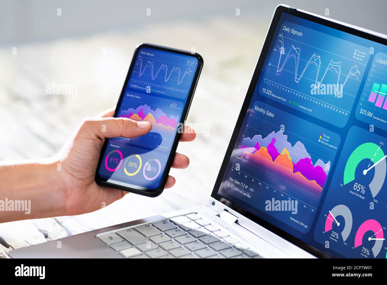 Analytics Results On Mobile Phone. Quantitative Data Analyst Stock ...