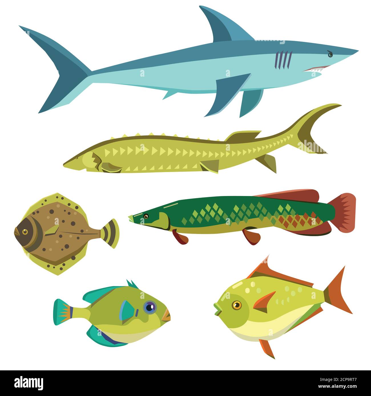 Set with vector various cute colorful stylized fishes Stock Vector ...