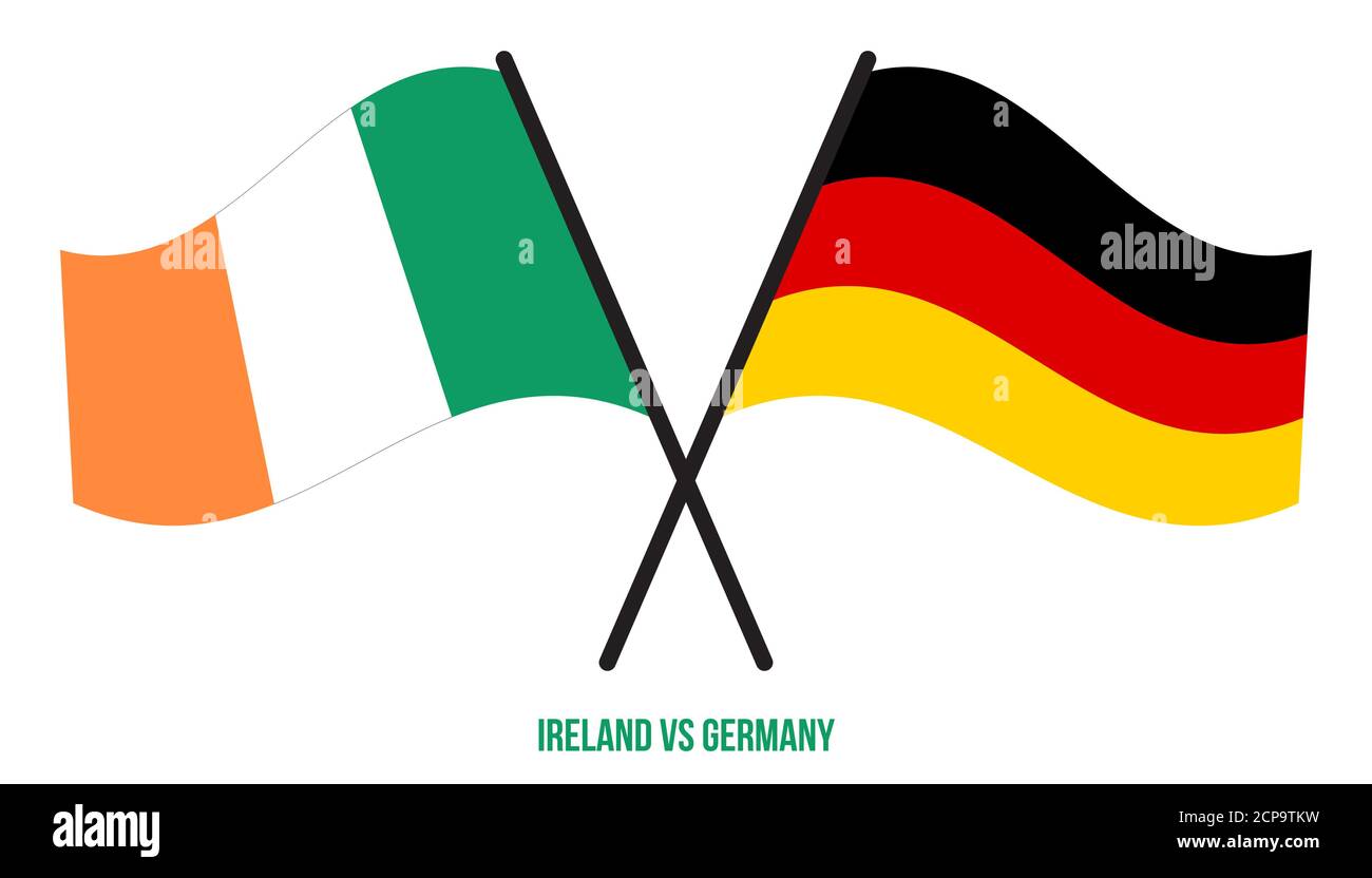 Ireland and Germany Flags Crossed And Waving Flat Style. Official ...