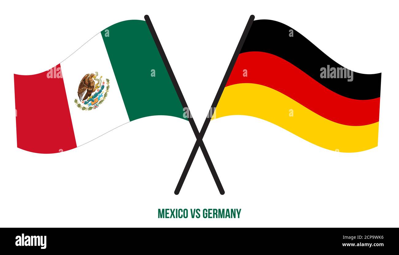 Mexico and Germany Flags Crossed And Waving Flat Style. Official ...