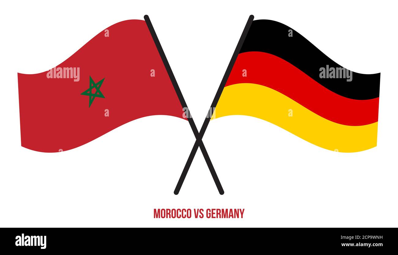 Morocco and Germany Flags Crossed And Waving Flat Style. Official ...