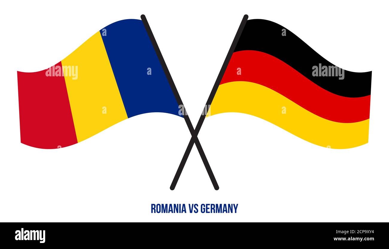 Romania and Germany Flags Crossed And Waving Flat Style. Official ...