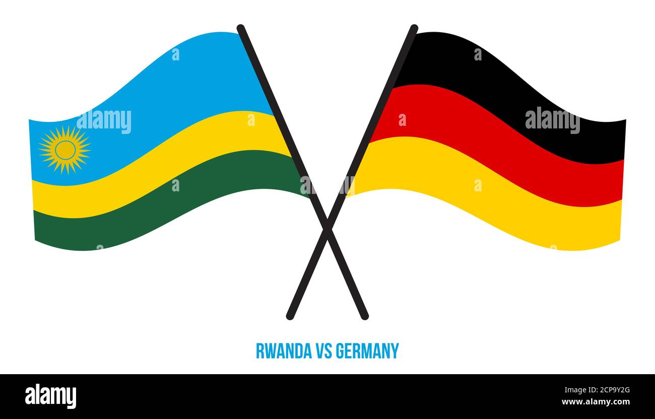 Rwanda and Germany Flags Crossed And Waving Flat Style. Official ...