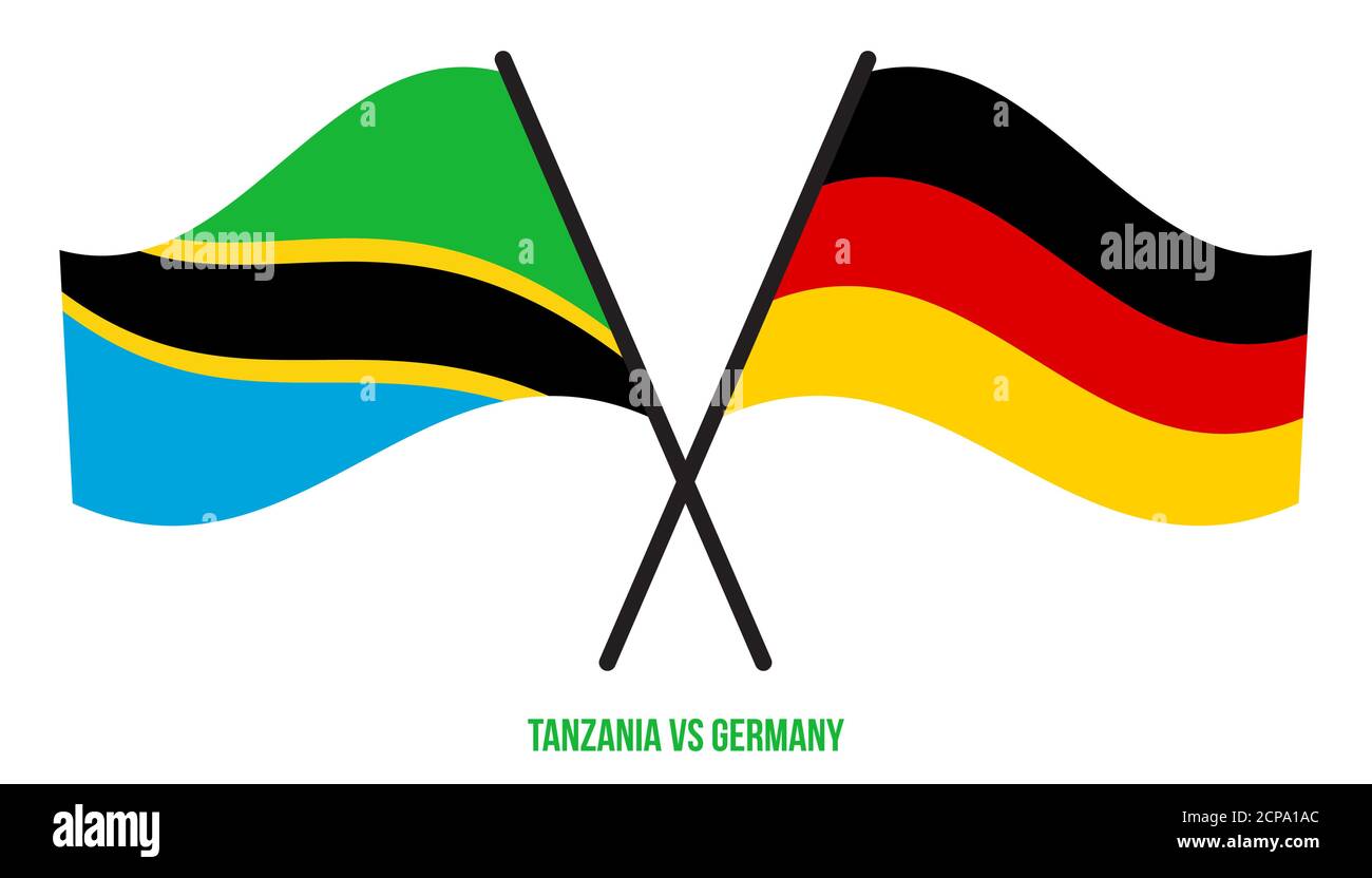 Tanzania and Germany Flags Crossed And Waving Flat Style. Official ...