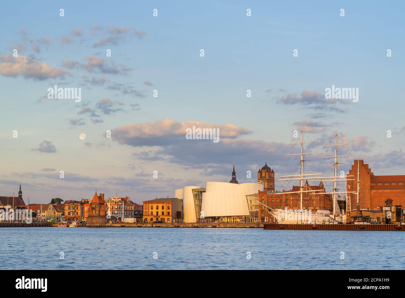 Ozeaneum in front of the old town of Stralsund, Mecklenburg-Western ...