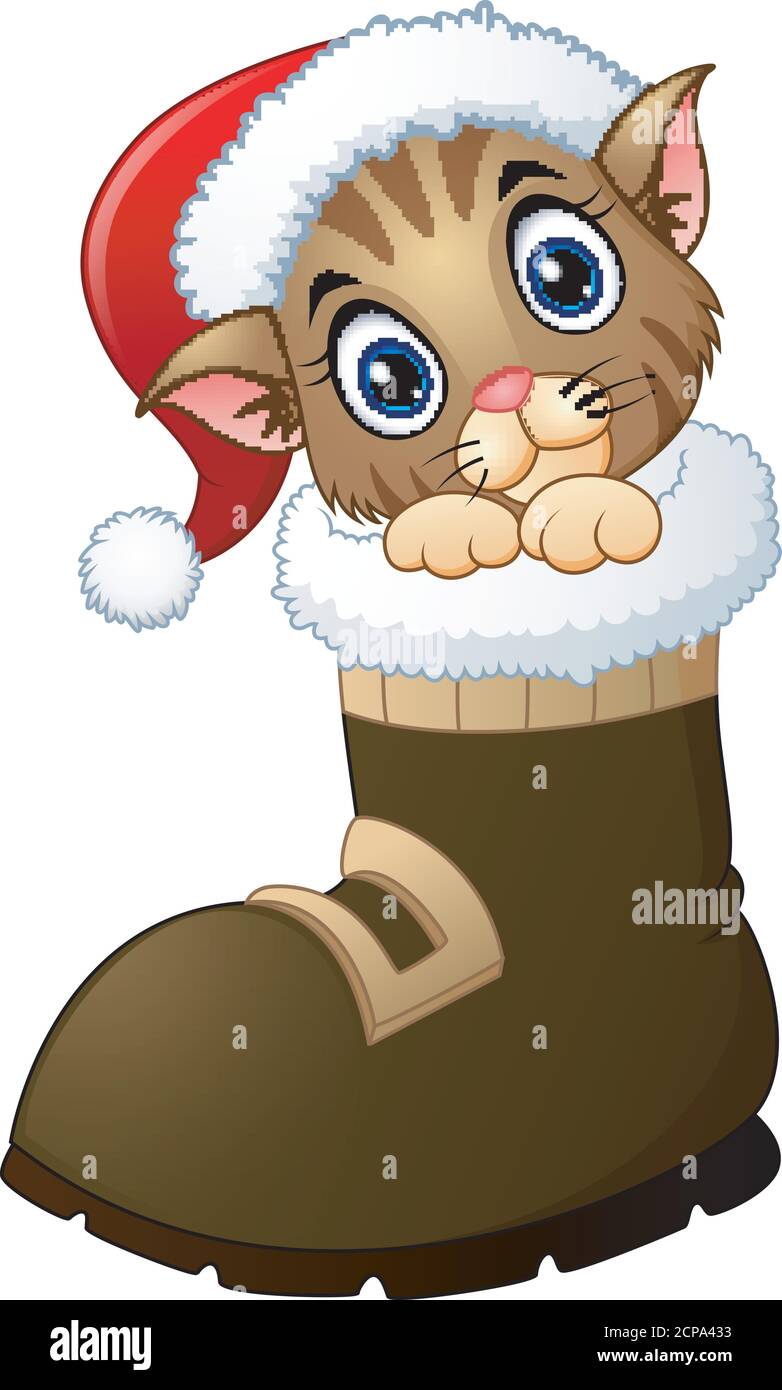 Vector illustration of Christmas kitten in santa boots Stock Vector ...