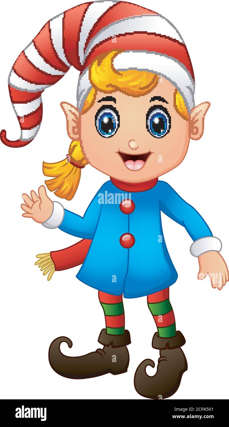 Illustration of Christmas girl elf character waving hands Stock Vector ...