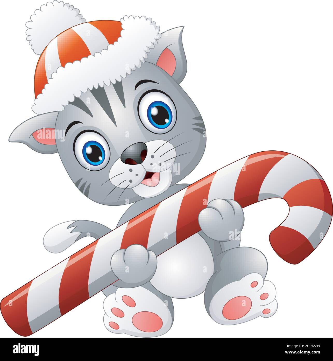 Vector illustration of Christmas cat with candy cane Stock Vector Image ...