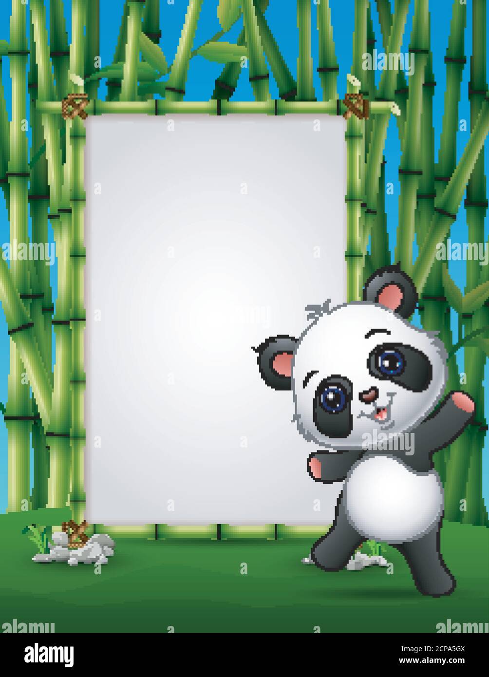 Vector illustration of Cartoon panda standing on a bamboo frame Stock ...