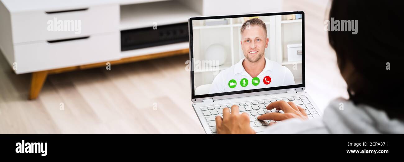 Online Dating Video Conference Call On Computer Stock Photo - Alamy