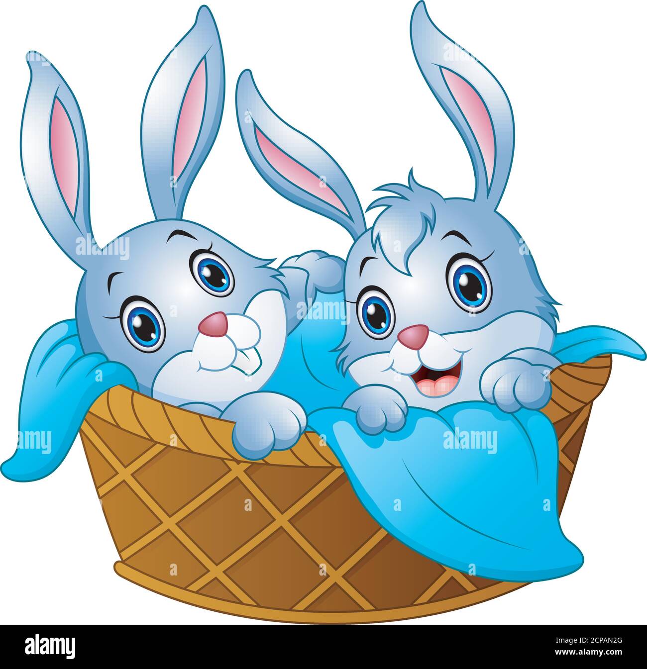 Vector illustration of Baby bunny in a basket with a towel Stock Vector ...