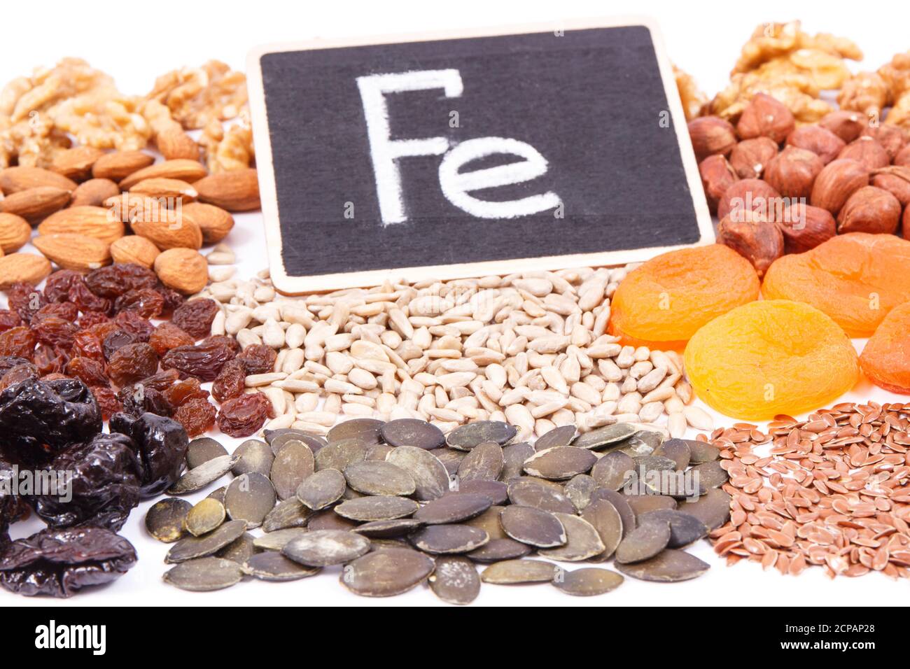 Different healthy food and ingredients containing iron, vitamins ...