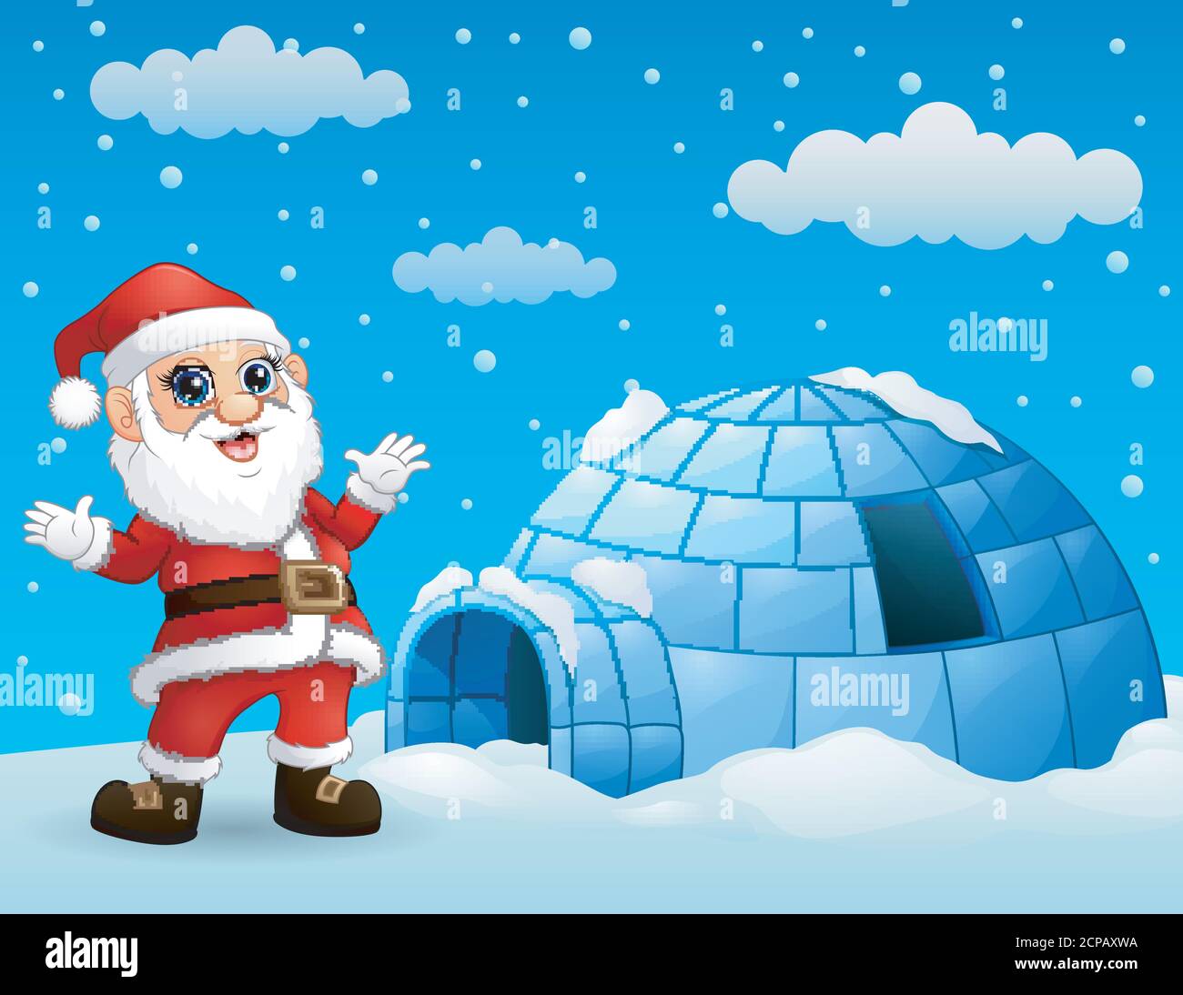 Cartoon santa claus with igloo in winter Stock Vector Image & Art - Alamy