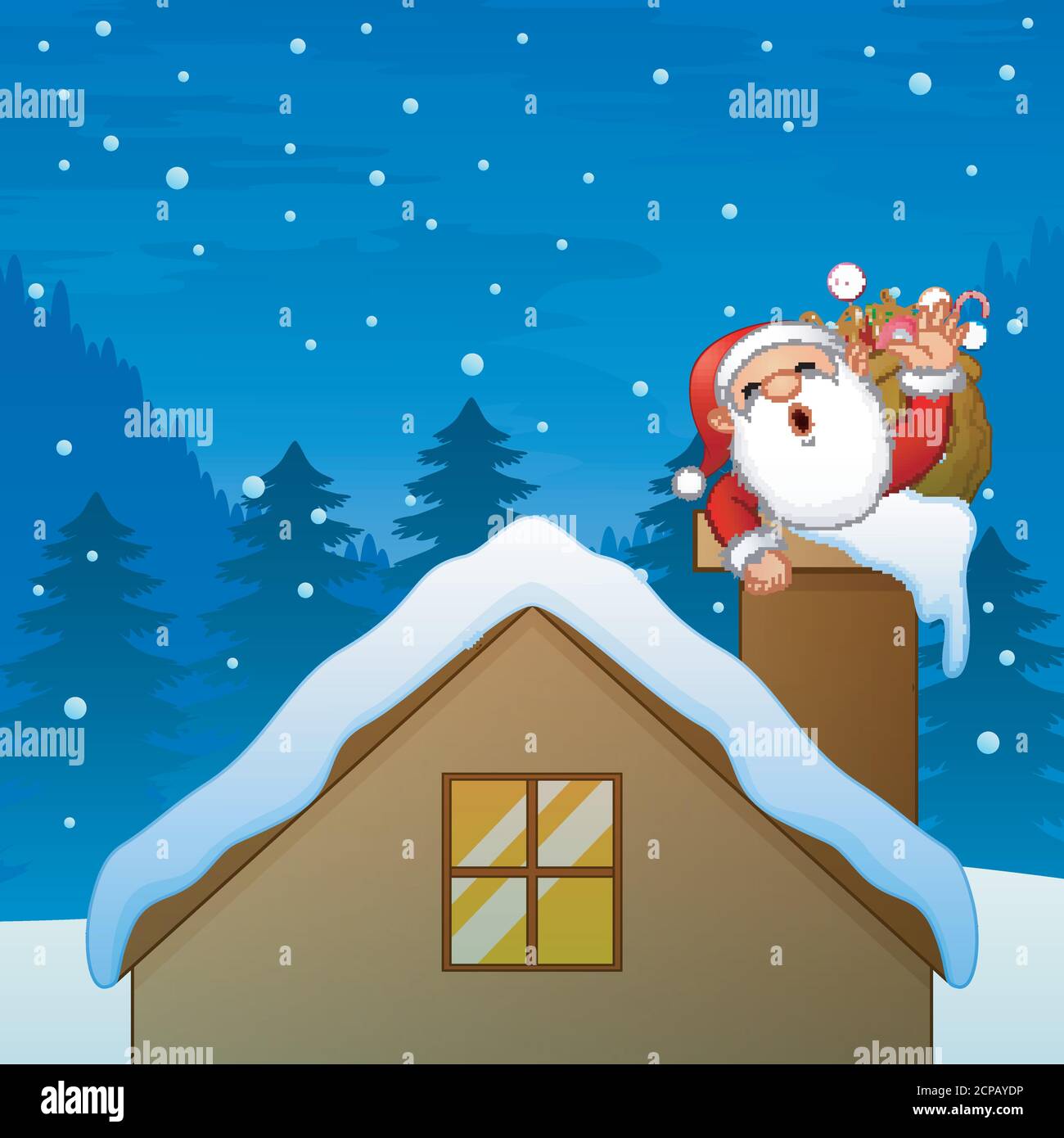 Santa Claus waving hand in the chimney House Stock Vector Image & Art ...