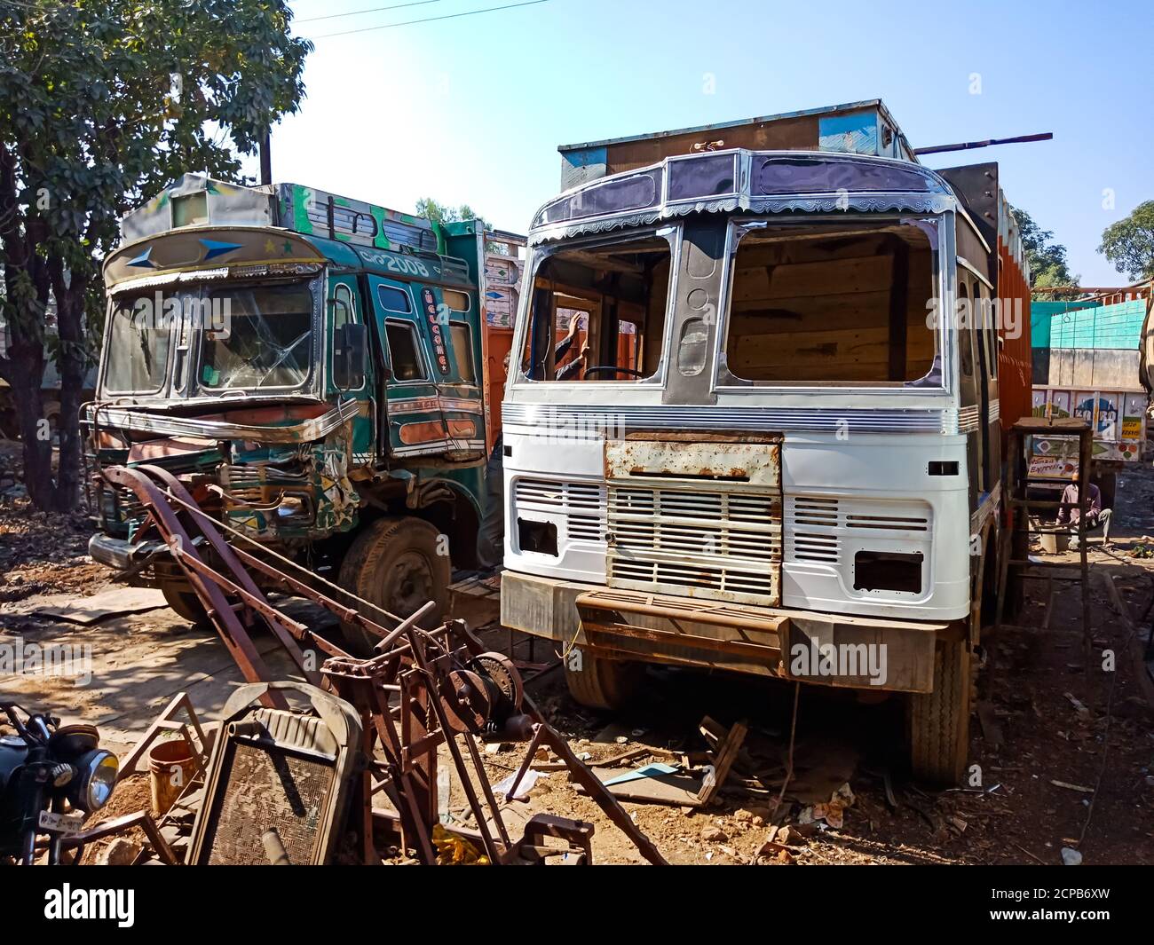 DISTRICT KATNI, INDIA - DECEMBER 09, 2019: Trucks modification work at ...