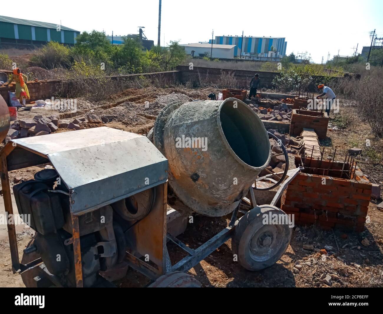 DISTRICT KATNI, INDIA - DECEMBER 13, 2019: Automatic Cement mixer ...