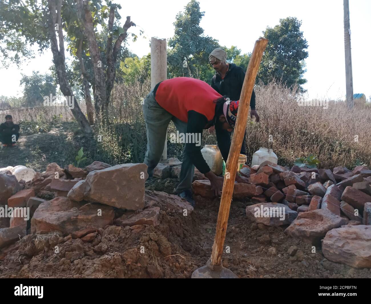 DISTRICT KATNI, INDIA - DECEMBER 13, 2019: Soil digging Spade closeup ...