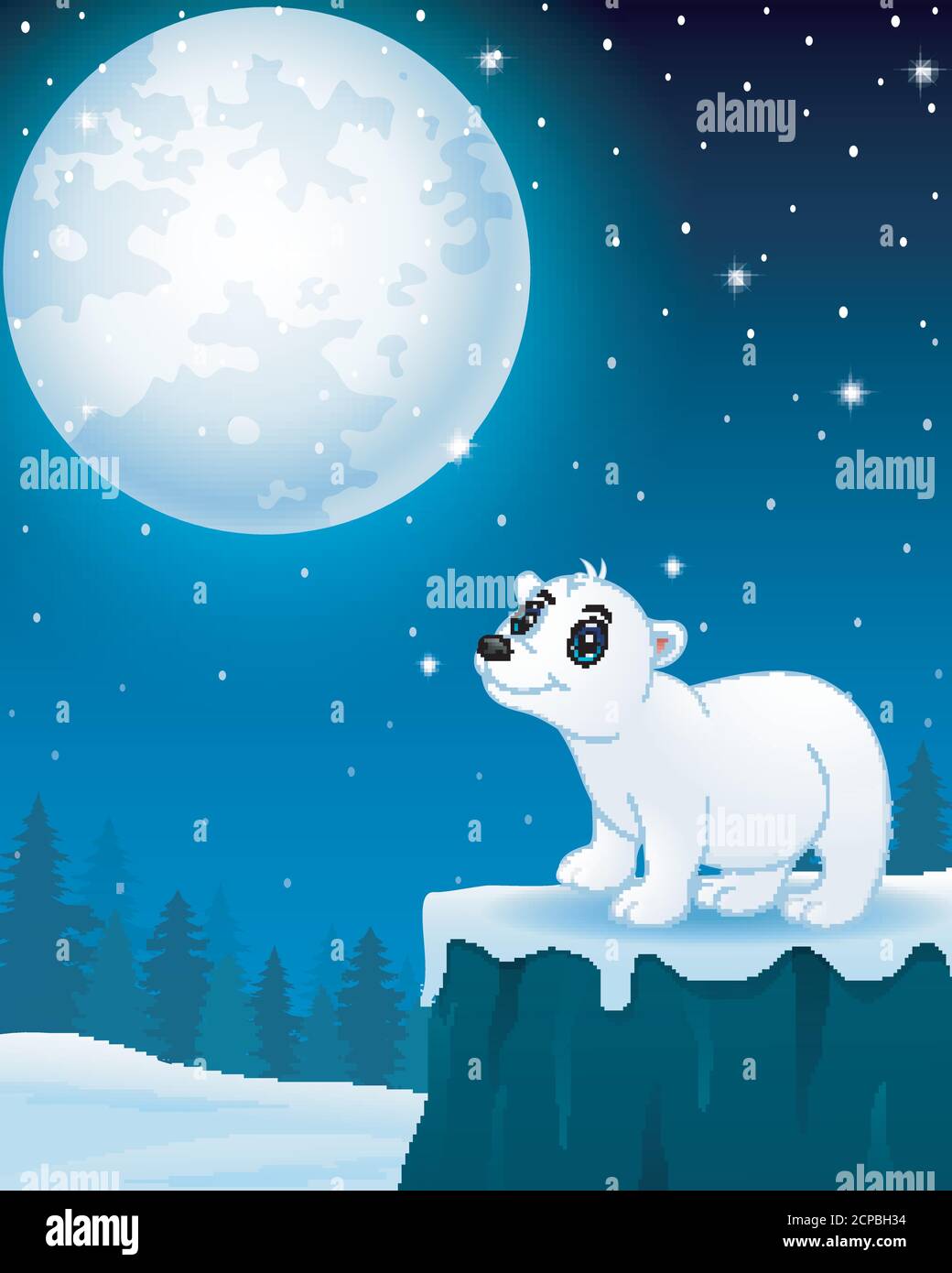 Cute polar bear cartoon in the winter night background Stock Vector ...