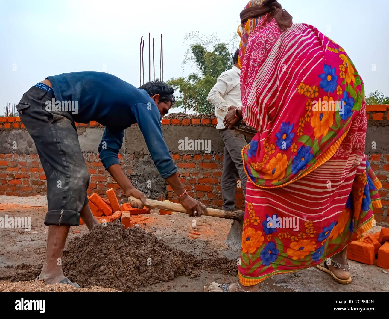 DISTRICT KATNI, INDIA - DECEMBER 18, 2019: Group indian village labours ...