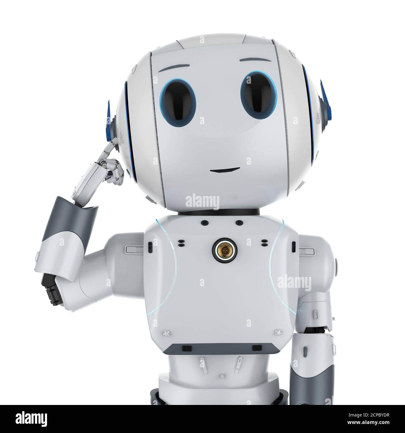 3d rendering cute artificial intelligence robot think isolated on white ...