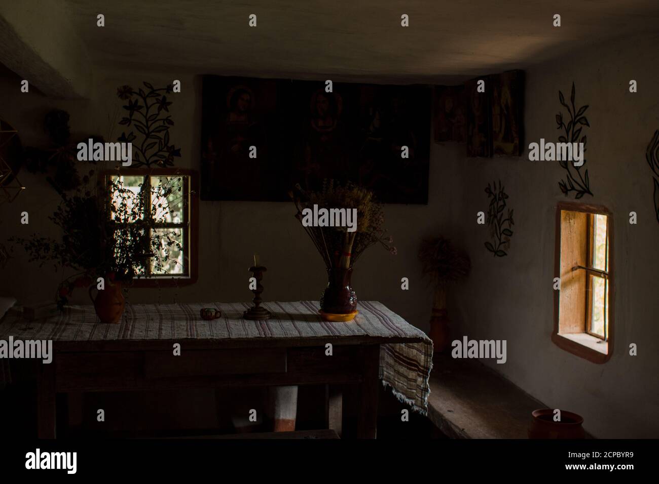 interior of an old Slavic house with window Stock Photo - Alamy