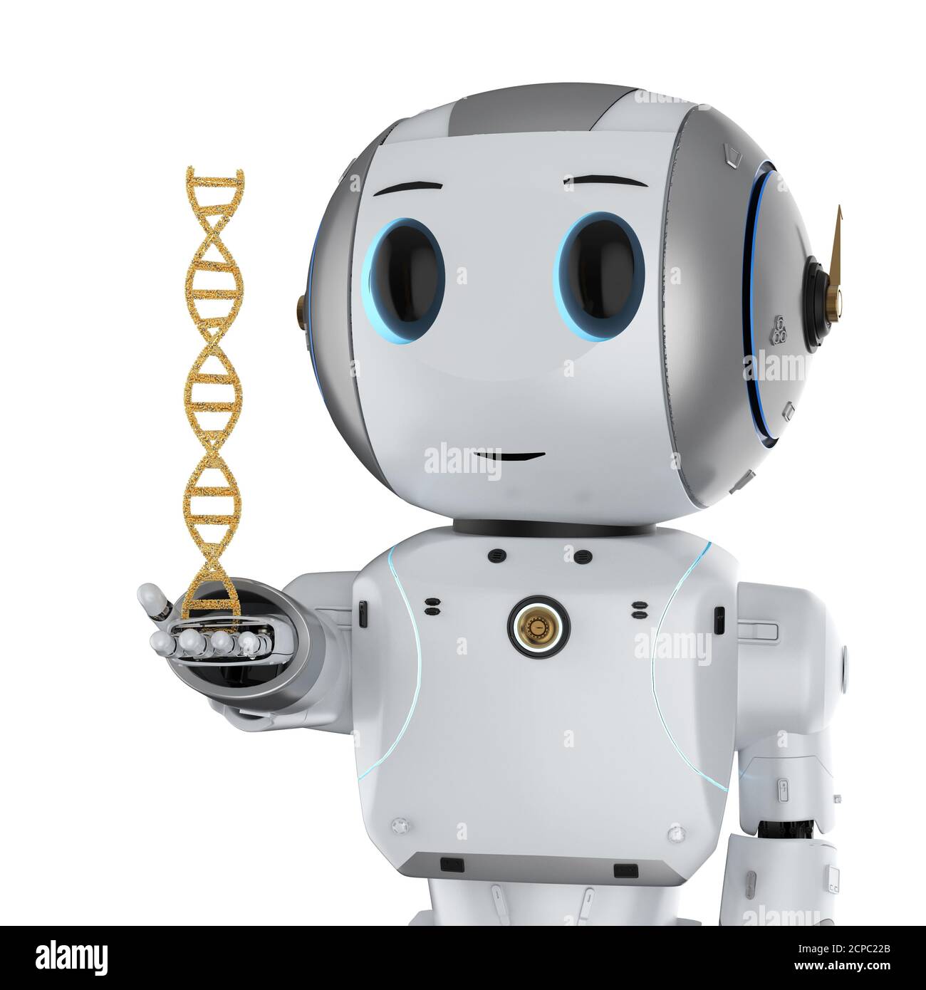 Medical technology concept with 3d rendering robot holding dna helix ...