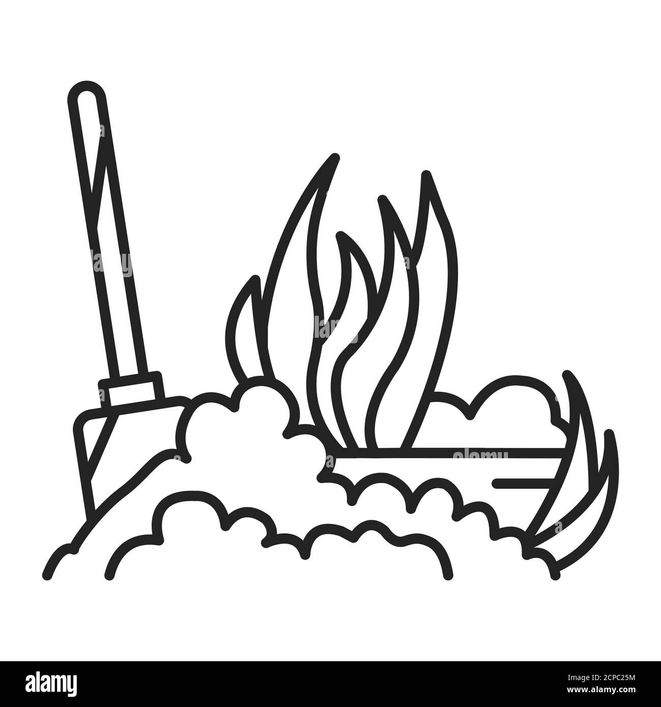 Soil fluffing color line icon. The process of preparing the soil for ...