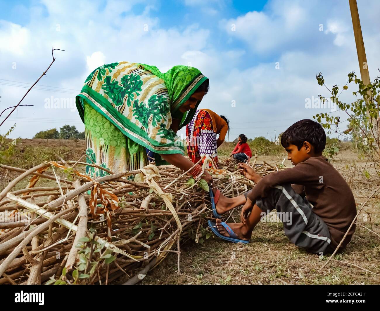 DISTRICT KATNI, INDIA - JANUARY 01, 2020: An indian village woman with ...