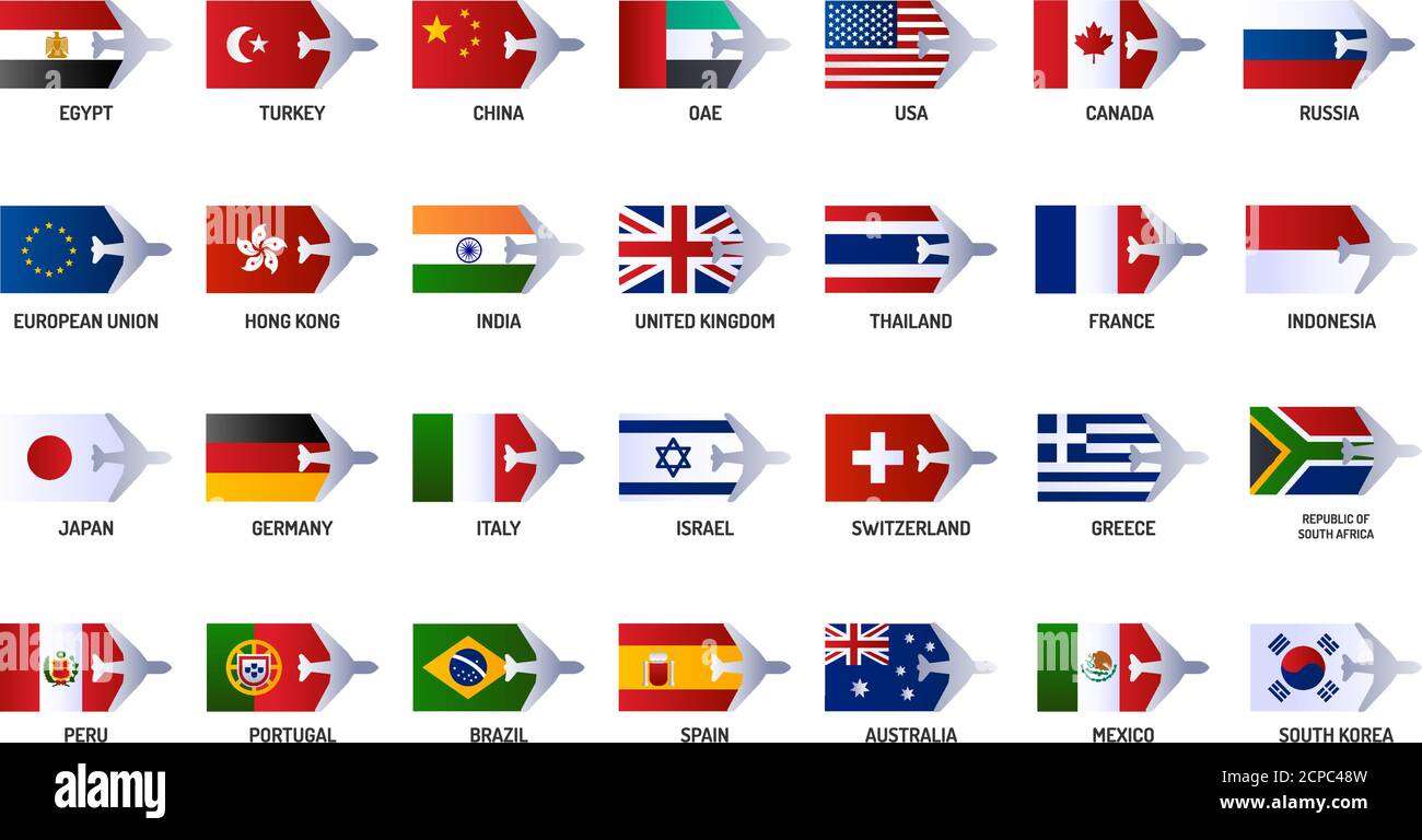 Flags color line icons set. Official symbols of different countries in ...