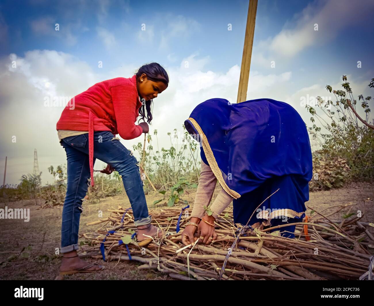 DISTRICT KATNI, INDIA - JANUARY 01, 2020: Two asian village female ...