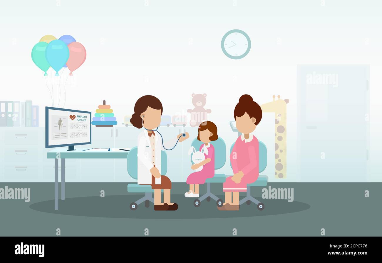 Pediatrics clinic with pediatrician and child patient flat design ...