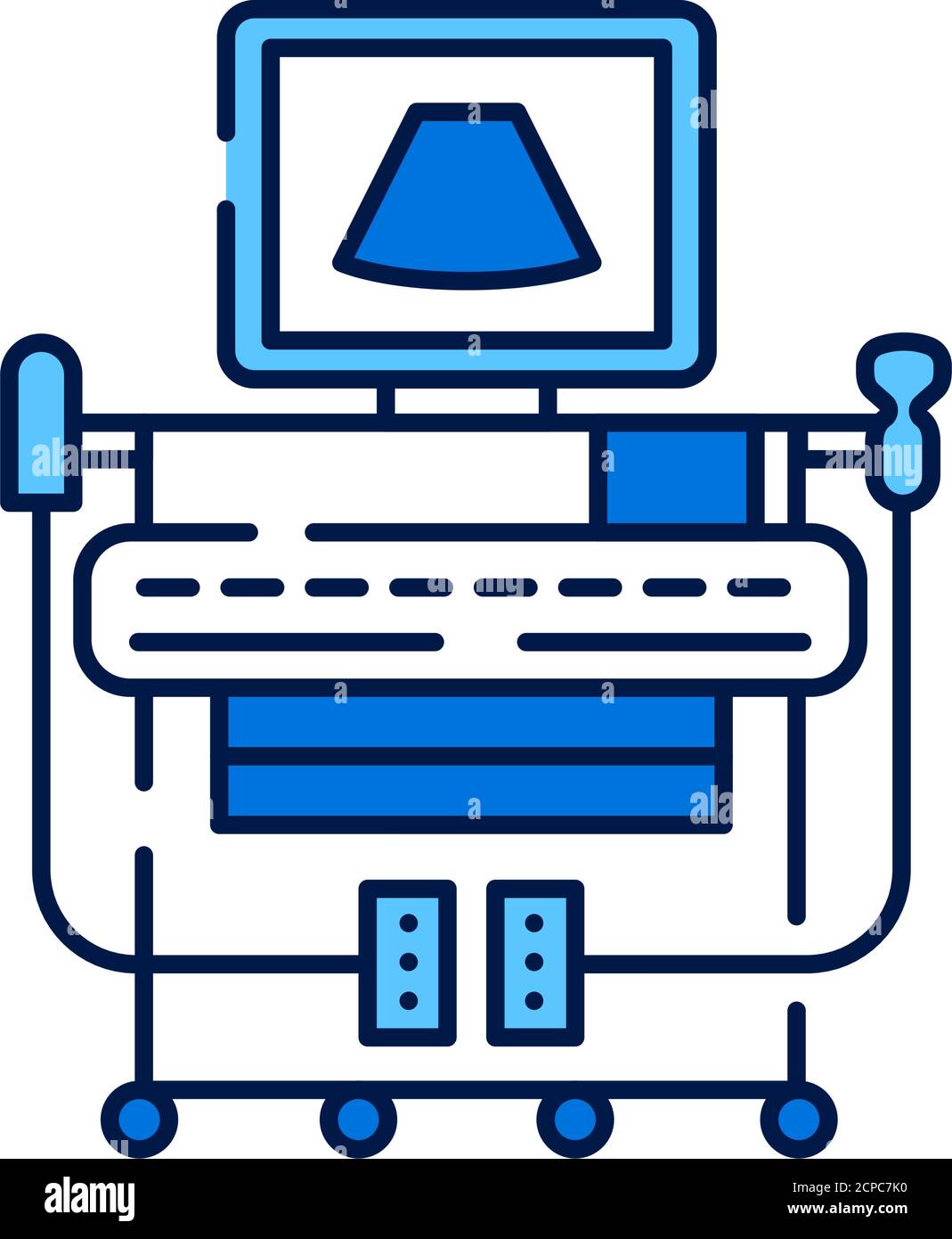Digital ultrasonic diagnostic system line color icon. Examination of ...