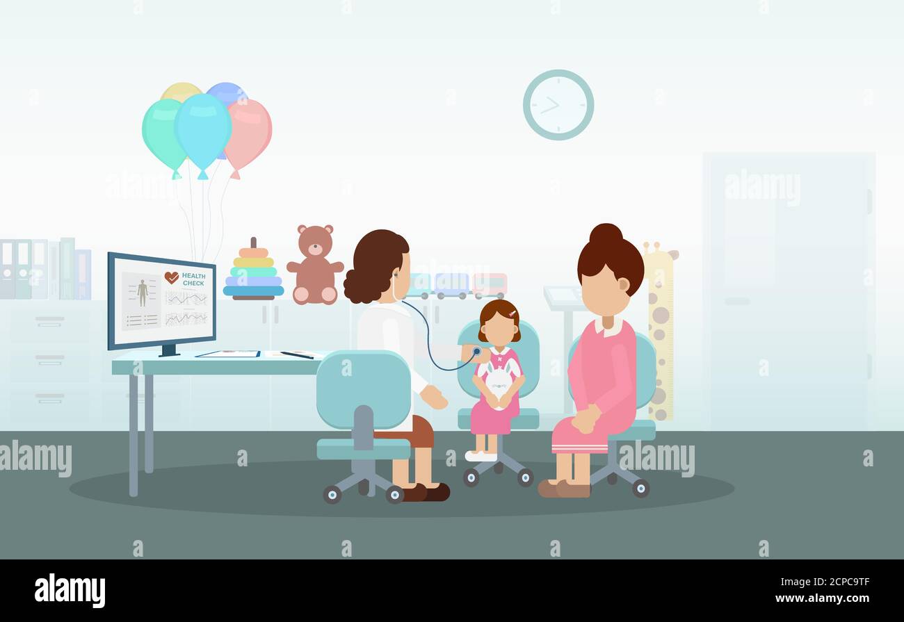 Pediatrics clinic with pediatrician and child flat design vector ...