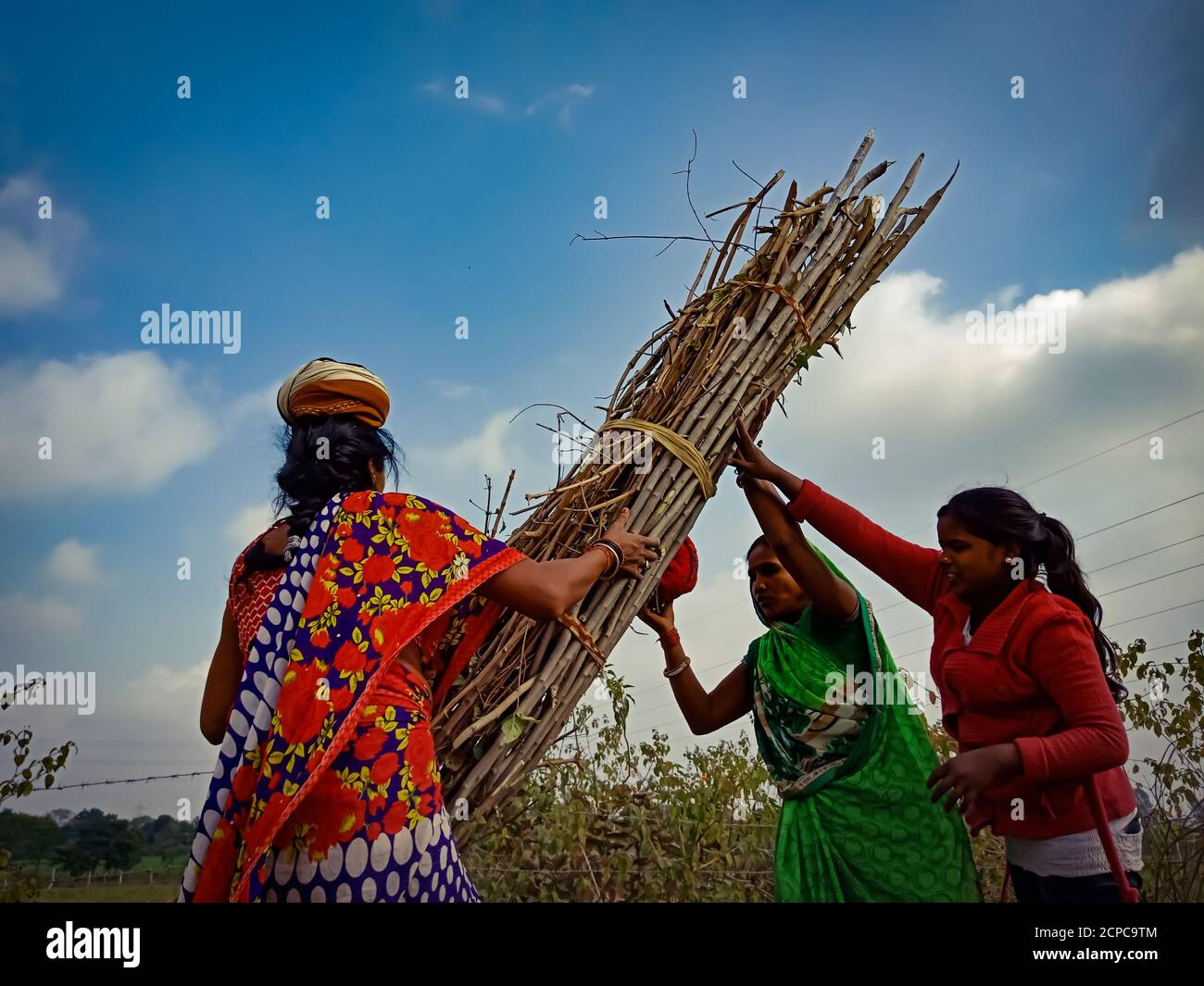 DISTRICT KATNI, INDIA - JANUARY 01, 2020: Three indian village female ...
