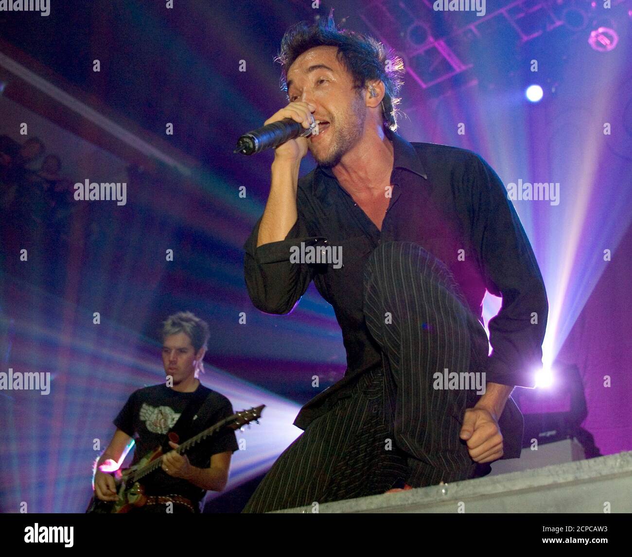 Hoobastank singer Doug Robb (R) and guitarist Dan Estrin perform during ...
