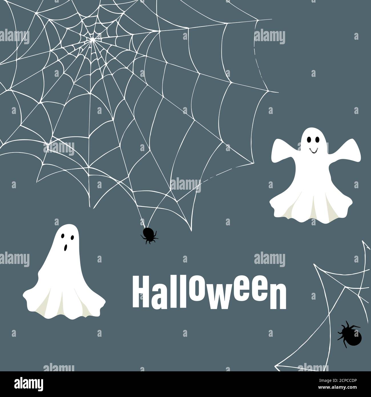Halloween greeting card. Night background with ghosts and cobwebs Stock ...