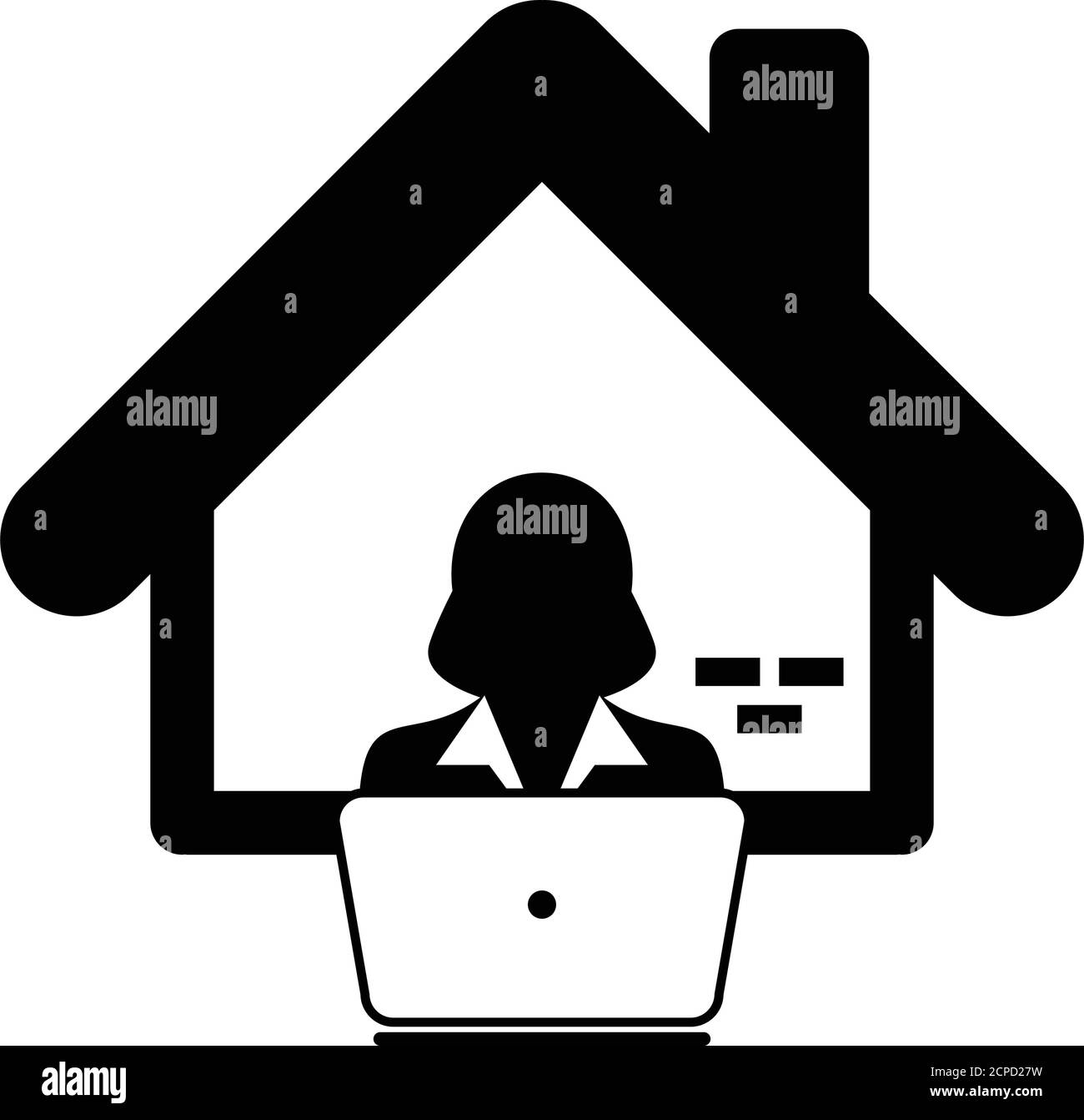 Working icon with female user person profile avatar with home symbol ...