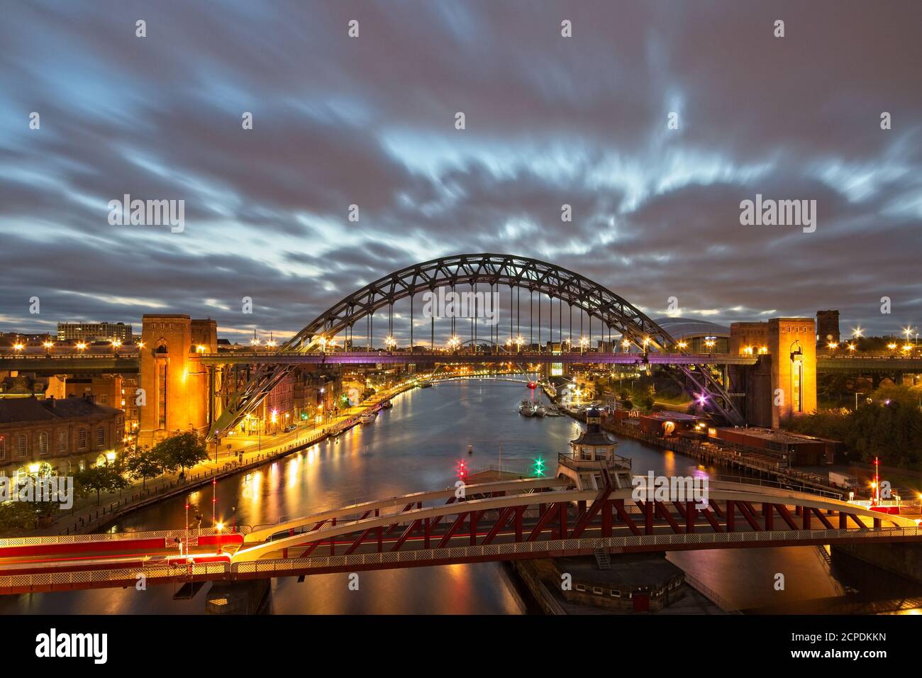 The iconic landmark Tyne Bridge and Swing Bridge spanning the River ...