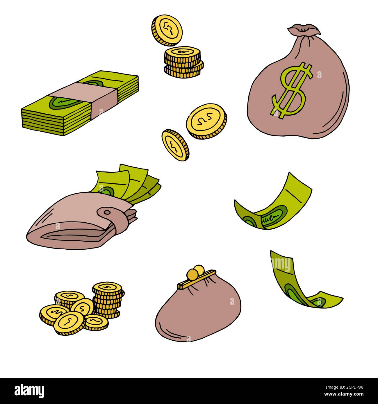 Money graphic set color sketch isolated illustration vector Stock ...